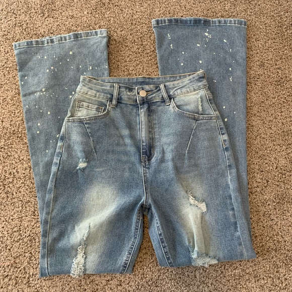 SHEIN | Jeans | Shein Light Blue Distressed Flare Jeans | Poshmark